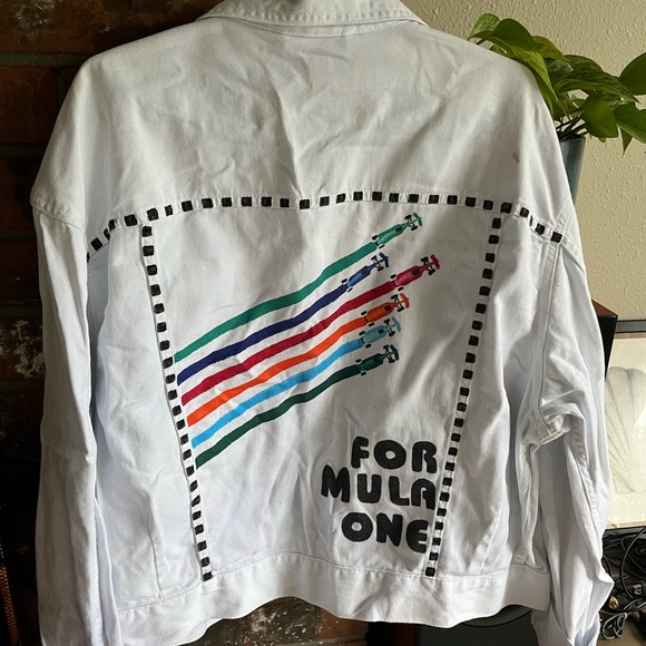 H&M | Jackets & Coats | Formula One Graphic White Denim Jacket | Poshmark
